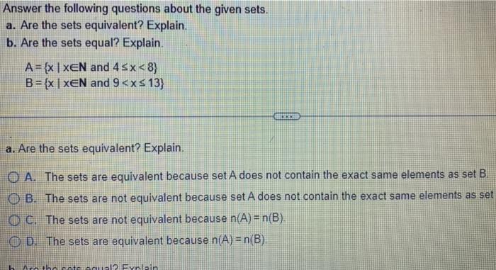 Solved Answer the following questions about the given sets. | Chegg.com
