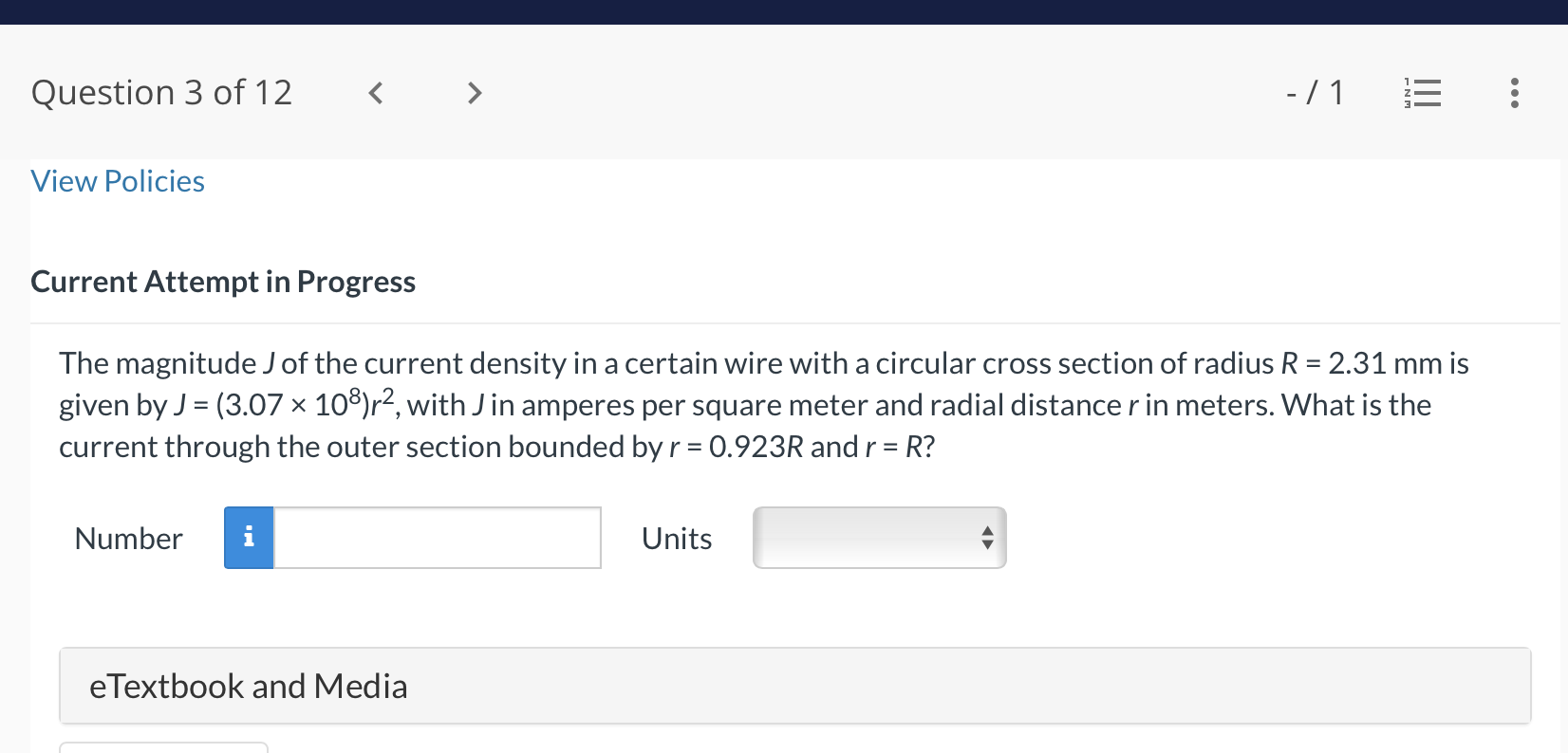 Solved Current Attempt in ProgressThe magnitude J ﻿of the | Chegg.com