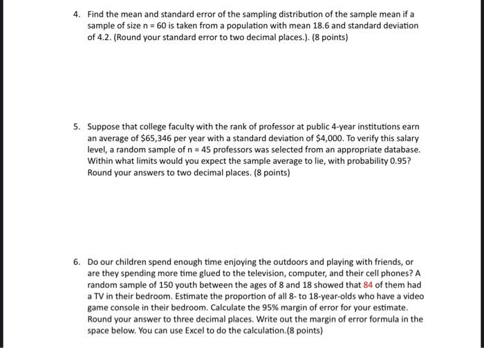 Solved 4. Find the mean and standard error of the sampling | Chegg.com