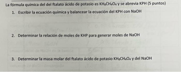 Solved La fórmula química del del ftalato ácido de potasio | Chegg.com