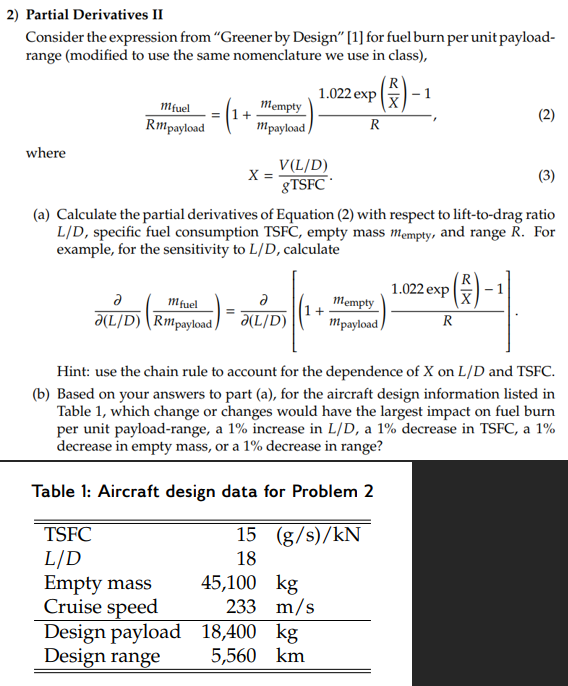 Solved Partial Derivative for fuel burn per unit | Chegg.com