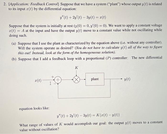 Solved [Application: Feedback Control] Suppose that we have | Chegg.com