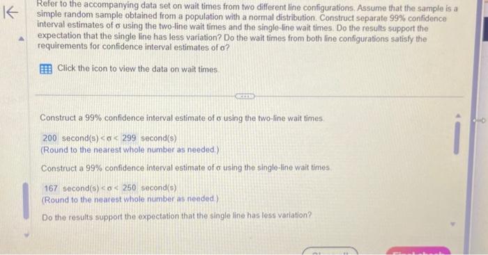 Refer to the accompanying data set on wait times from | Chegg.com