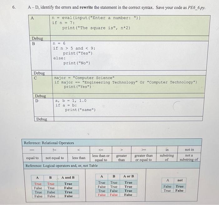 Solved 6. A−D, identify the errors and rewrite the statement | Chegg.com