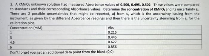 Solved to standards and their corresponding Absorbance | Chegg.com