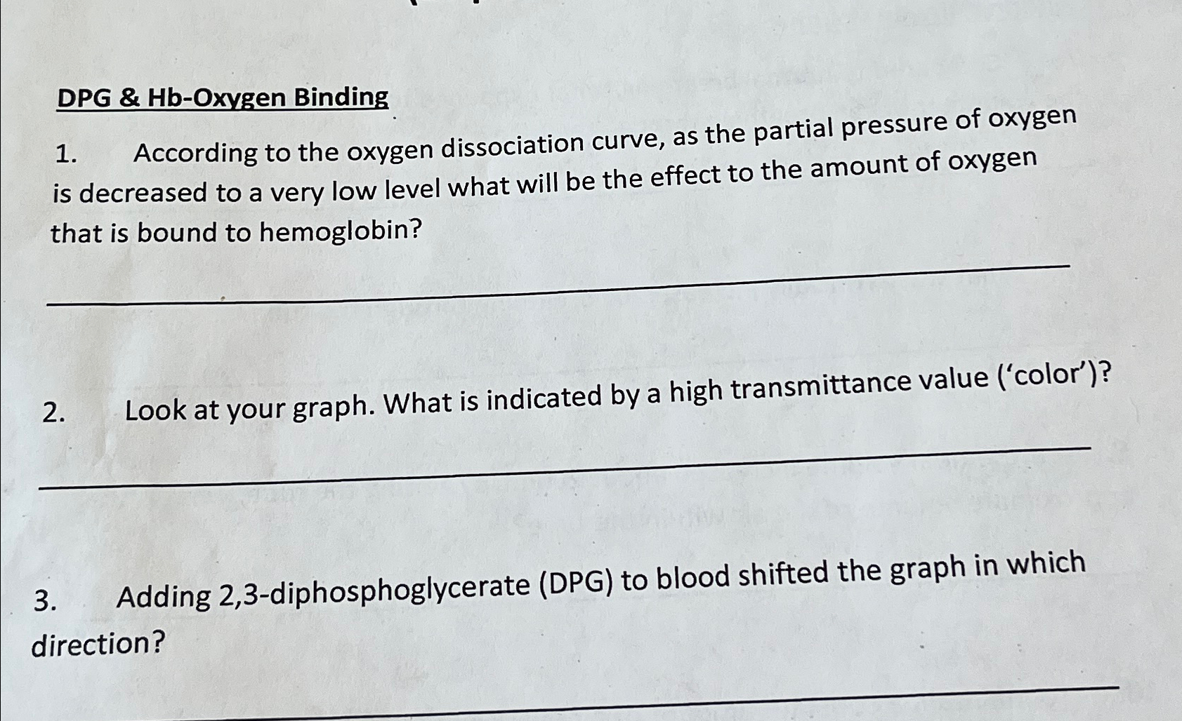 Solved DPG & Hb-Oxygen BindingAccording to the oxygen | Chegg.com