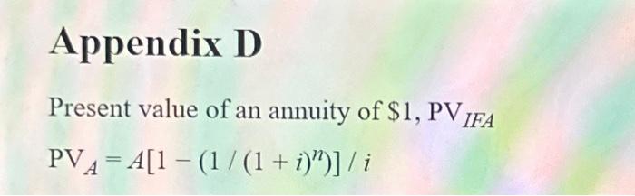 Solved Present value of an annuity of $1,PVIFA | Chegg.com