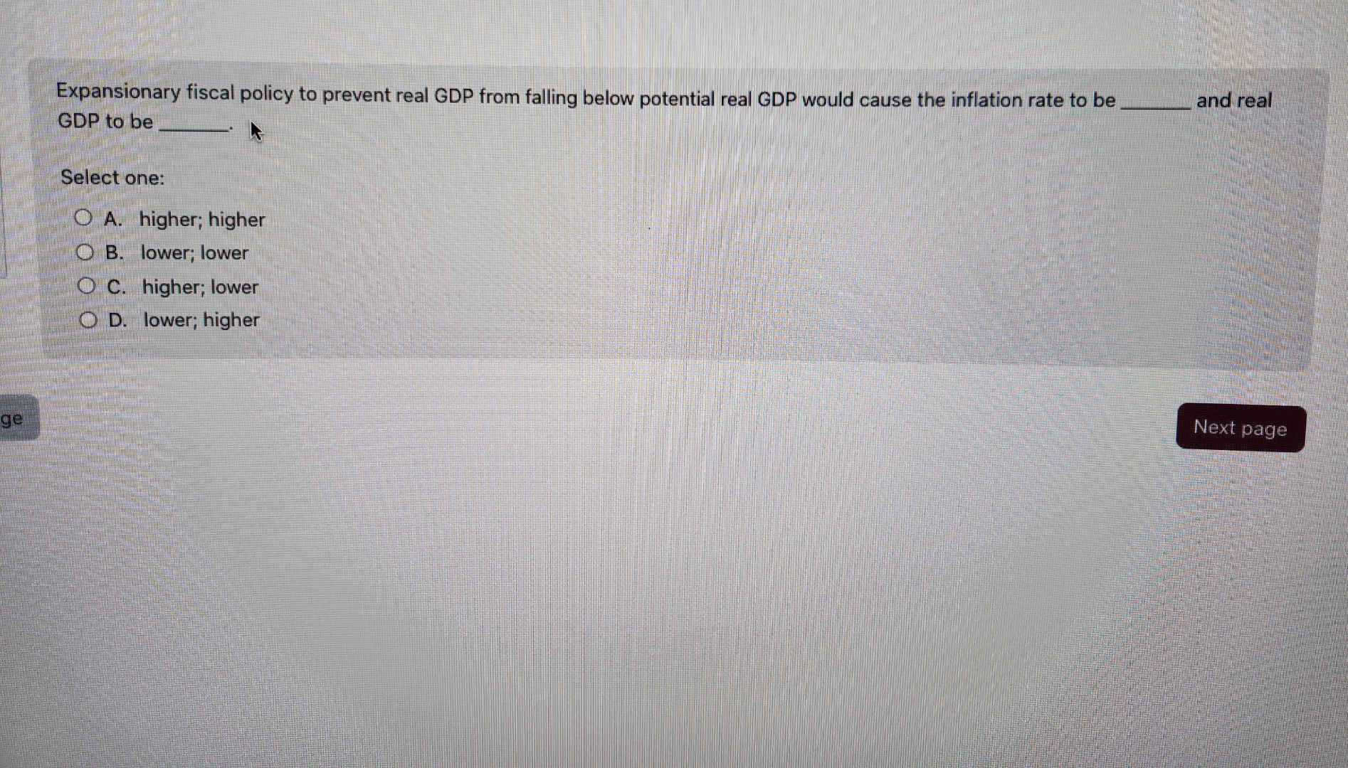 Solved Expansionary fiscal policy to prevent real GDP from | Chegg.com