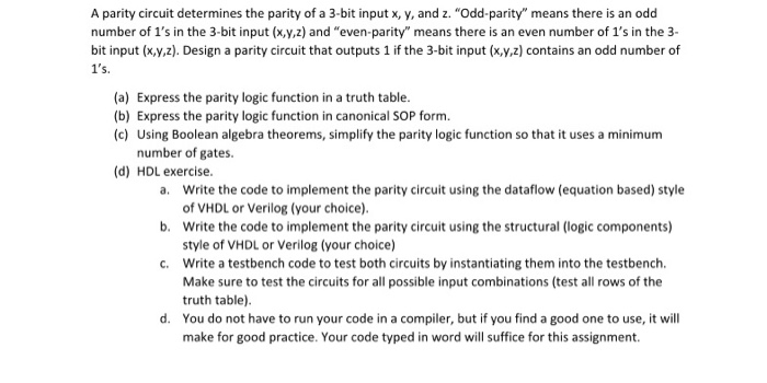 A parity circuit determines the parity of a 3-bit | Chegg.com