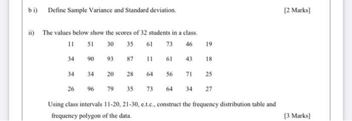 Solved b i) Define Sample Variance and Standard deviation. | Chegg.com
