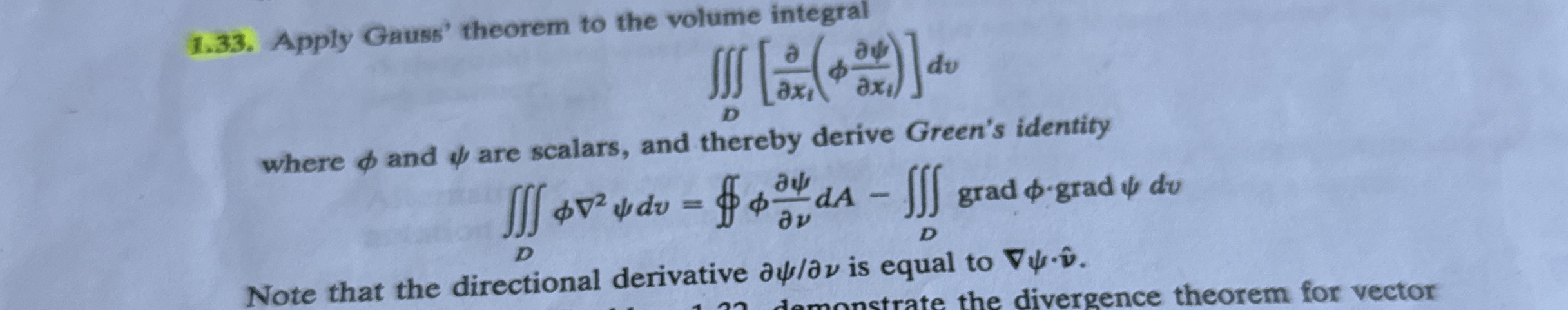 Solved 1.33. ﻿Apply Gauss' theorem to the volume | Chegg.com
