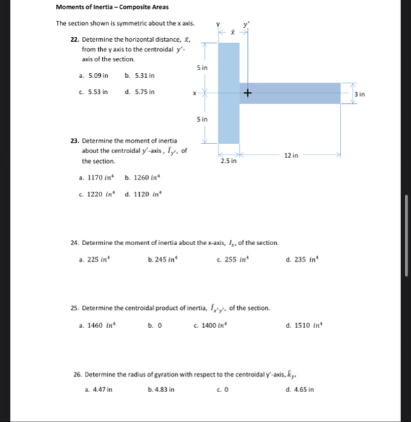 Solved Moments of Inertia - ﻿Composite AreasThe section | Chegg.com
