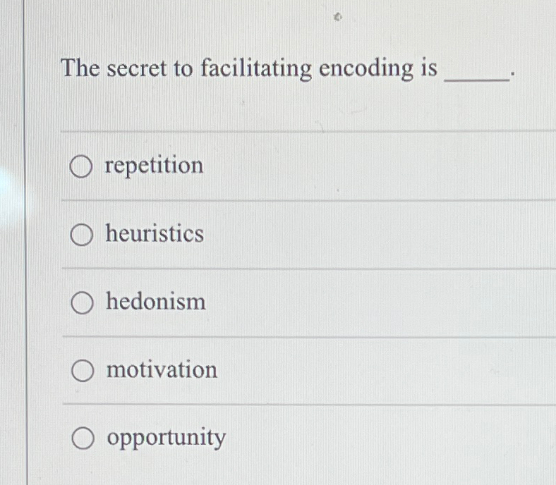 Solved The secret to facilitating encoding | Chegg.com