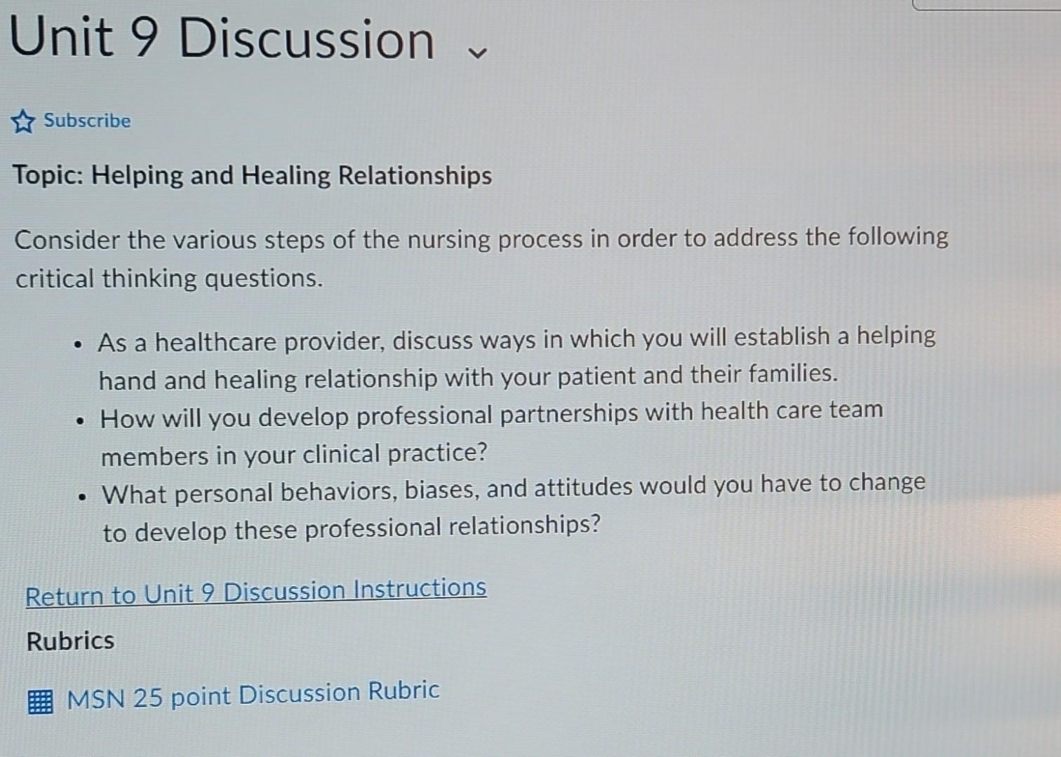 Solved Topic: Helping and Healing Relationships Consider the | Chegg.com