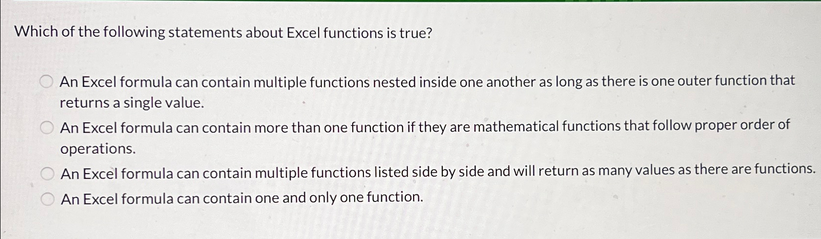 Solved Which of the following statements about Excel | Chegg.com