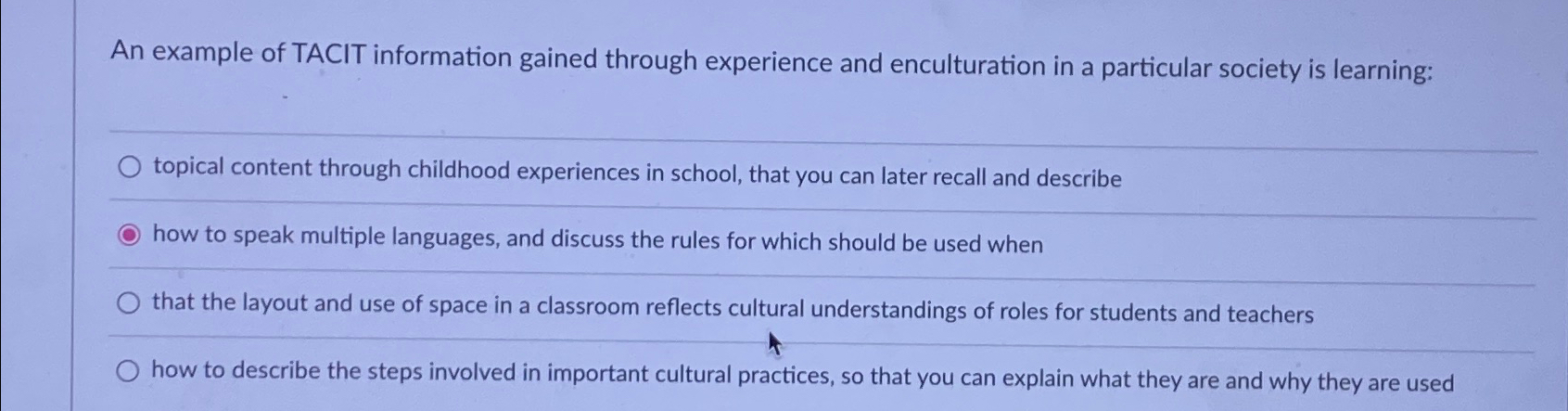 Solved An example of TACIT information gained through | Chegg.com