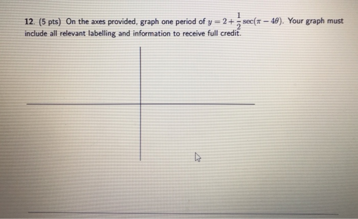 Solved 1 12. (5 pts) On the axes provided, graph one period | Chegg.com