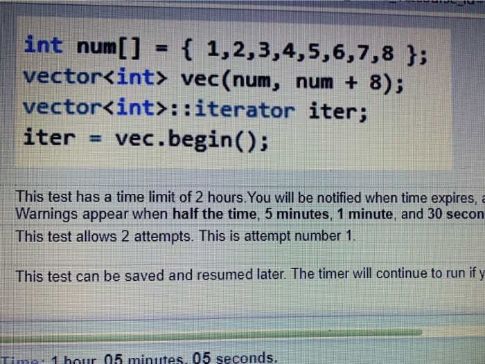 Solved int num[] = { 1,2,3,4,5,6,7,8 }; vector vec(num, num | Chegg.com