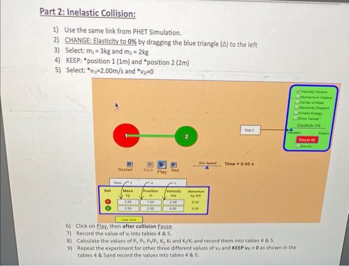 Solved art 2: Inelastic Collision: 1) Use the same link from | Chegg.com