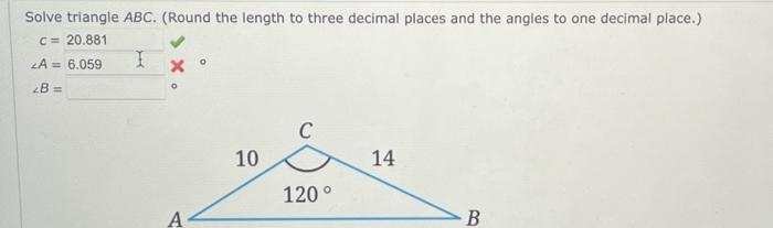 Solved Solve triangle ABC. (Round the length to three | Chegg.com