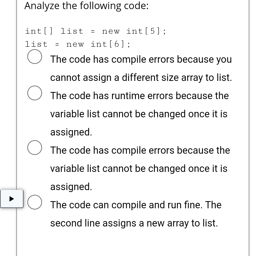 Solved Analyze The Following Codeint ﻿list ﻿new 9173