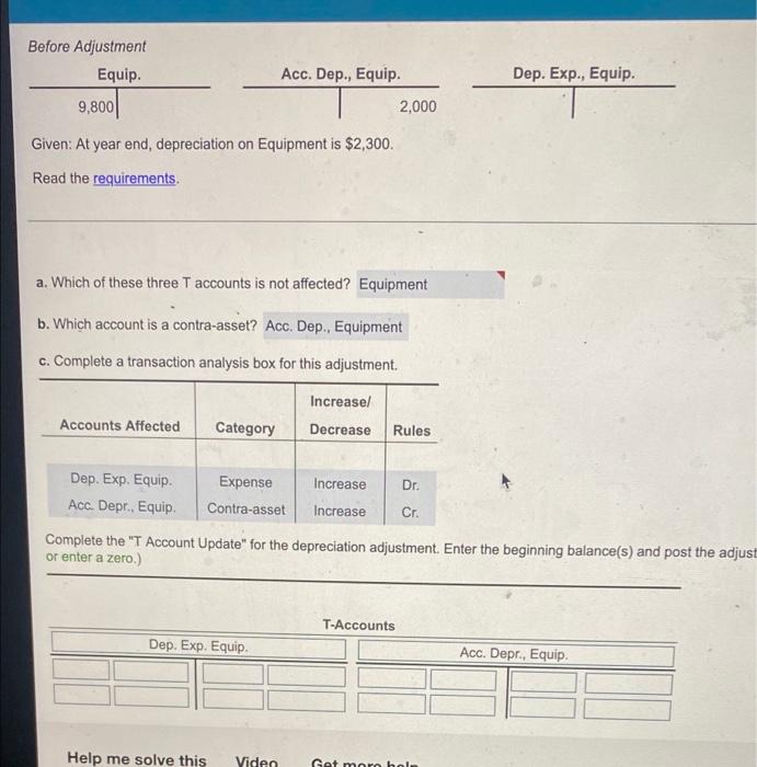 Solved Before Adjustment Equip. Acc. Dep., Equip. 9,800 | Chegg.com