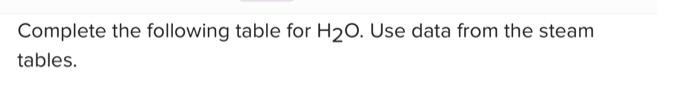 Solved Complete the following table for H2O. Use data from | Chegg.com