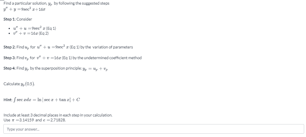 Find a particular solution, yp ﻿by following the | Chegg.com