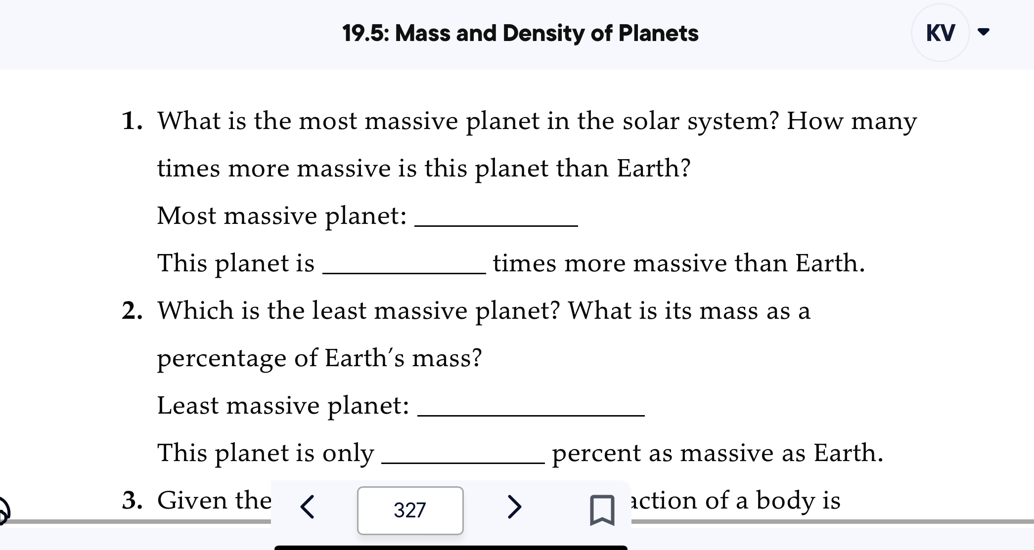 Solved 19.5: Mass and Density of PlanetsKVWhat is the most | Chegg.com