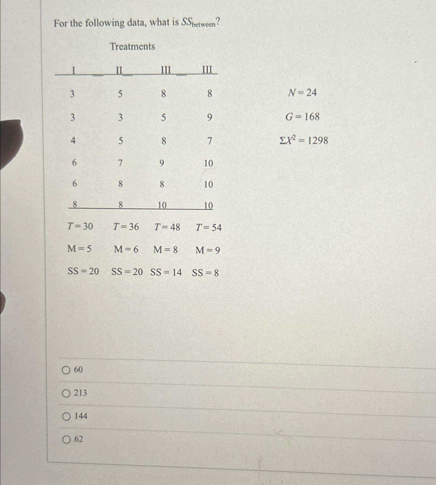 Solved For the following data, what is | Chegg.com