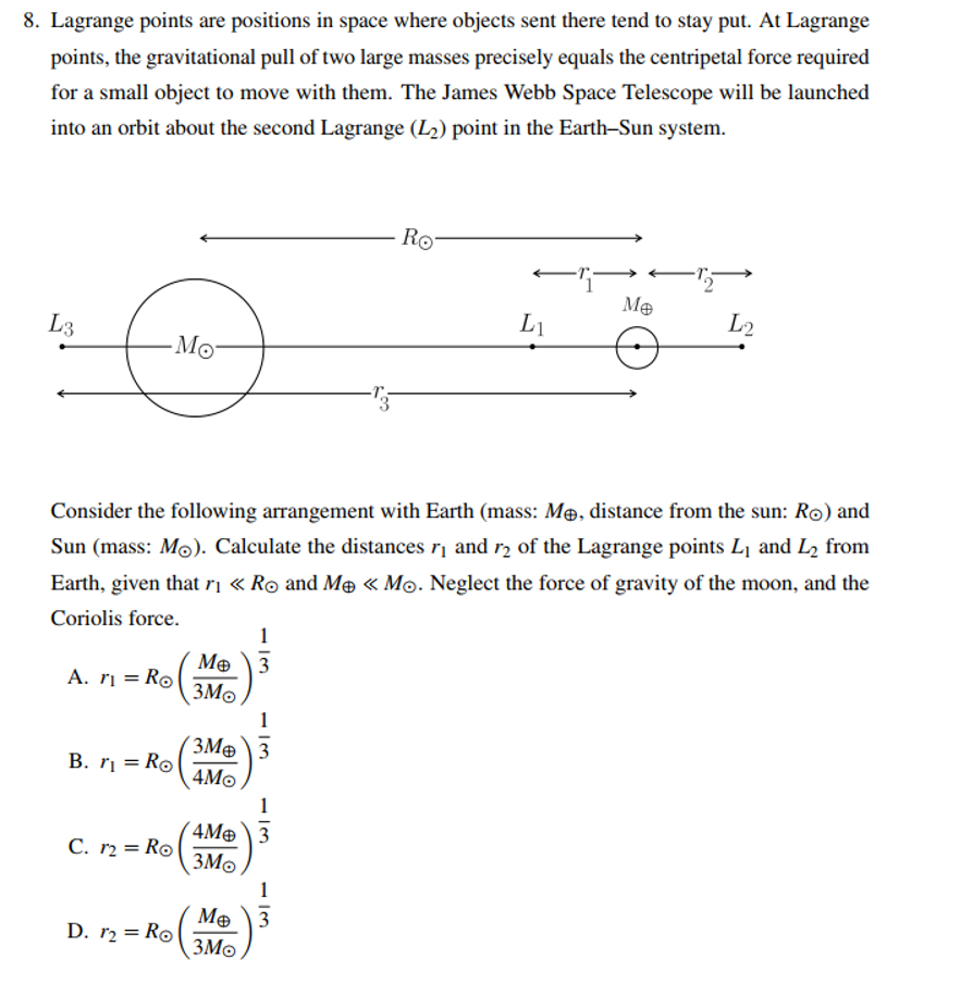 Solved Lagrange points are positions in space where objects | Chegg.com