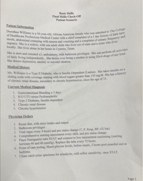 Physician Orders 1. Renal diet, with strict intake | Chegg.com