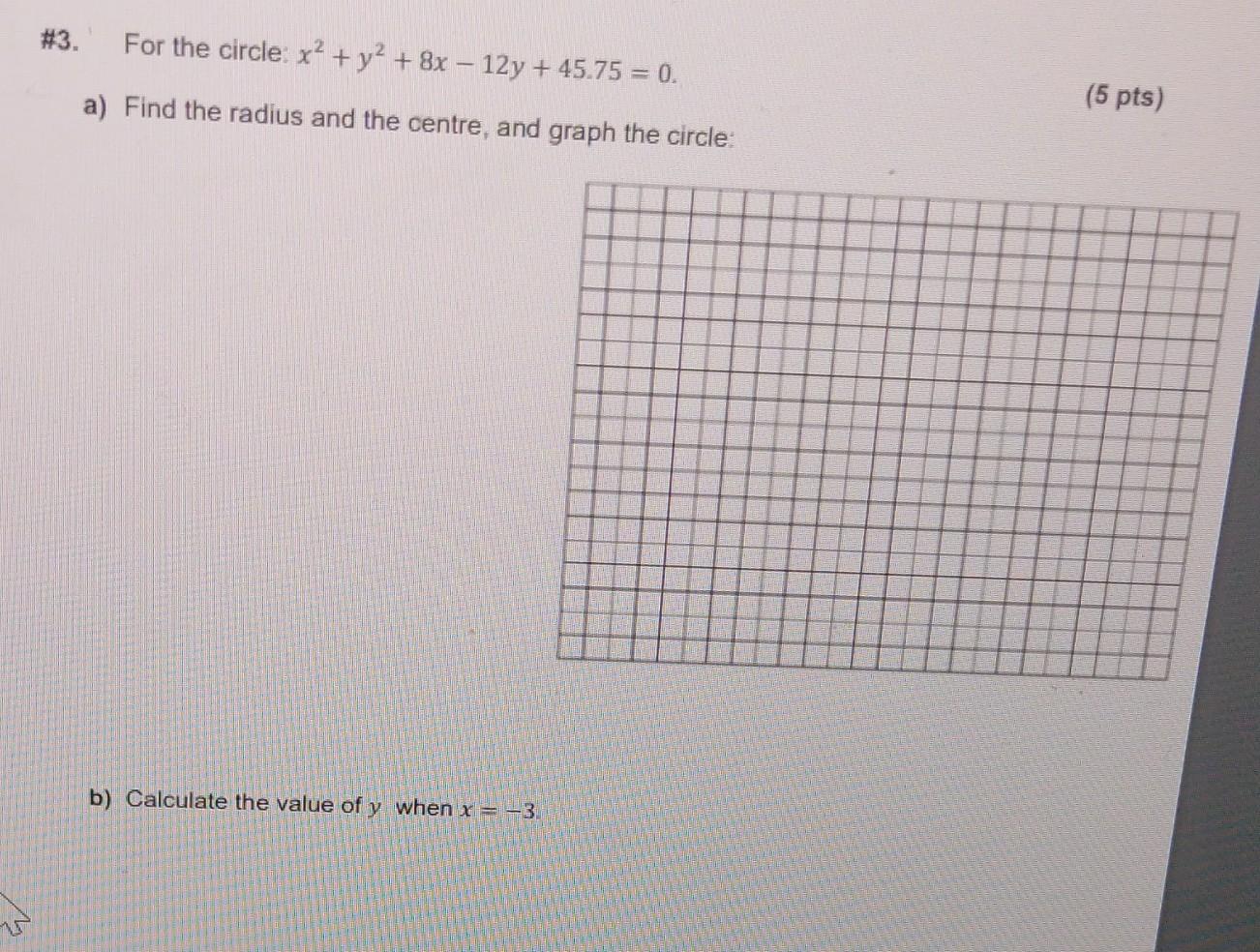 73. For the circle: x2+y2+8x−12y+45.75=0. a) Find the | Chegg.com