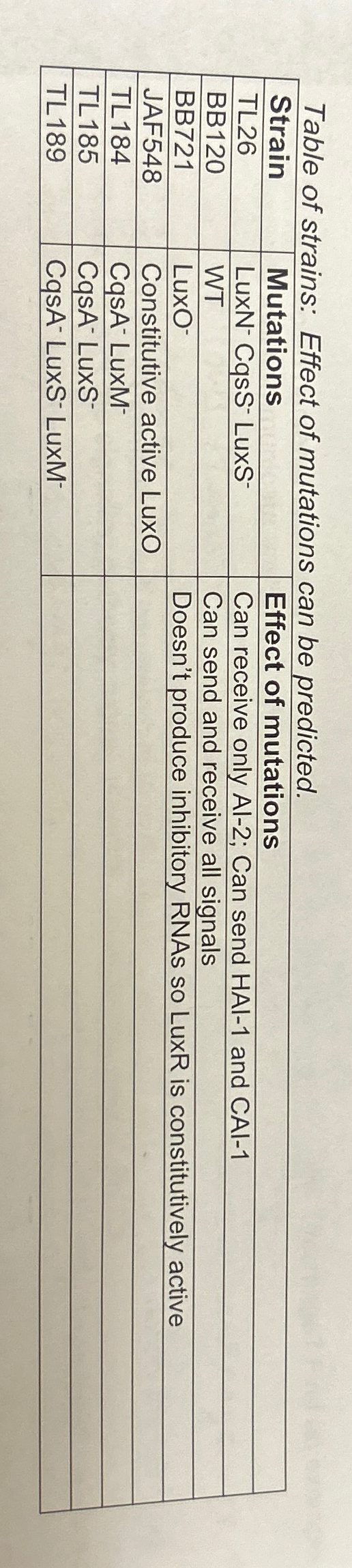 Solved Table of strains: Effect of mutations can be | Chegg.com