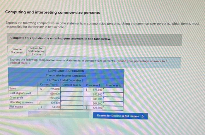 Solved Computing and interpreting common-size percents | Chegg.com