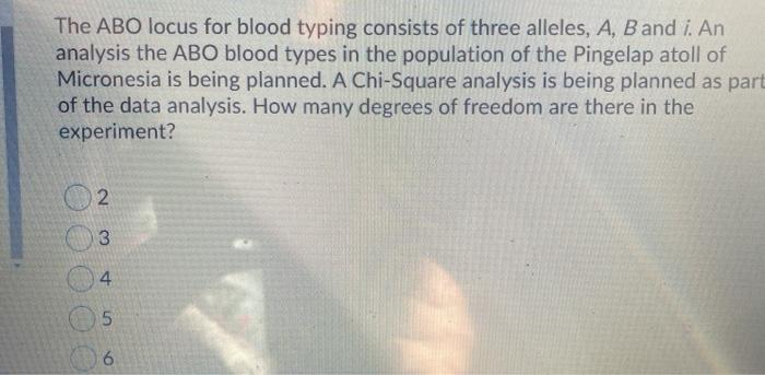 Solved The ABO locus for blood typing consists of three | Chegg.com