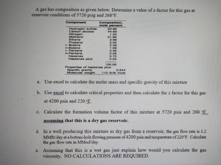 Solved A gas has composition as given below. Determine a | Chegg.com