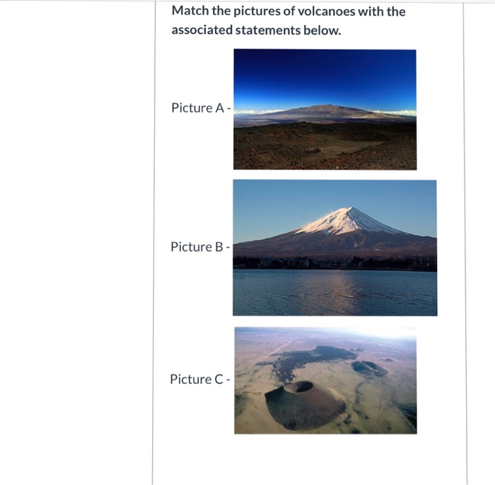 Solved Match the pictures of volcanoes with the associated | Chegg.com