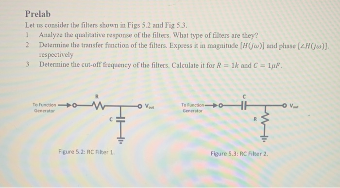 Solved 1 Prelab Let us consider the filters shown in Figs | Chegg.com