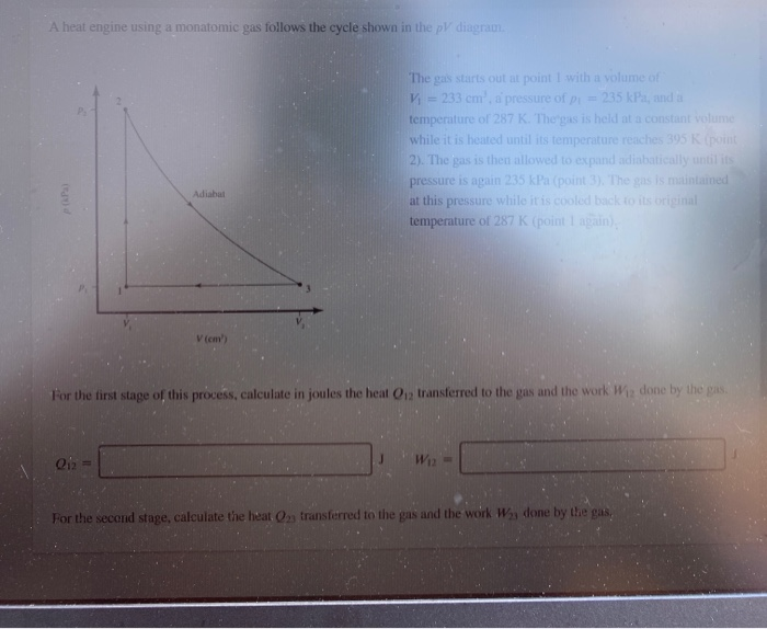 Solved A heat engine using a monatomic gas follows the cycle | Chegg.com
