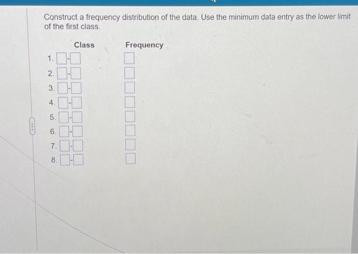 Solved Construct a frequency distribution of the data Use | Chegg.com