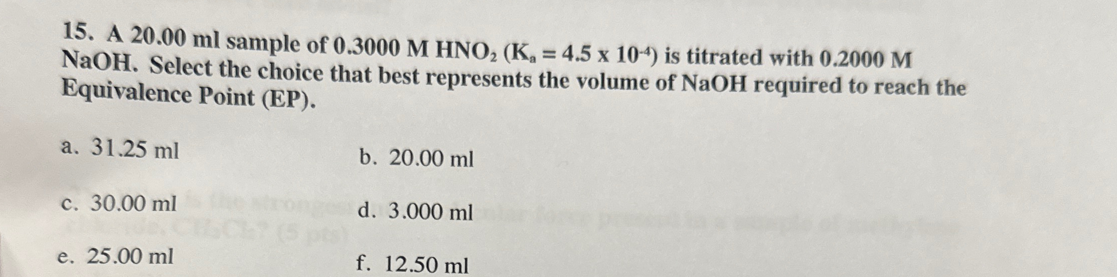 Solved A 20.00ml ﻿sample of )=(4.5×10-4 ﻿is titrated with | Chegg.com