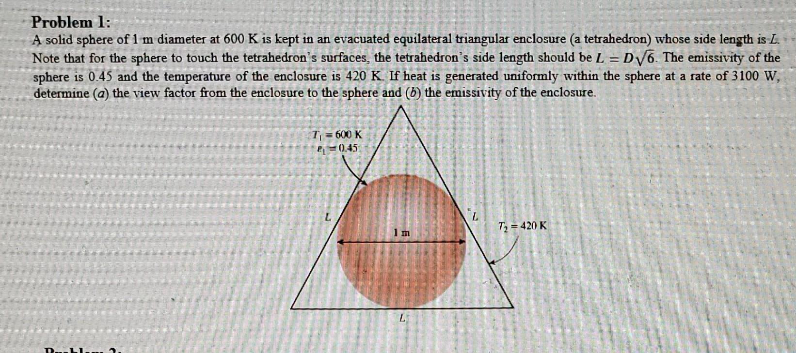 Solved A solid sphere of 1 m diameter at 600 K is kept in an | Chegg.com