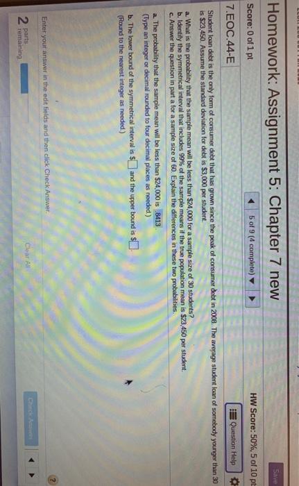 Solved Homework Assignment 5 Chapter 7 New Save Score 0