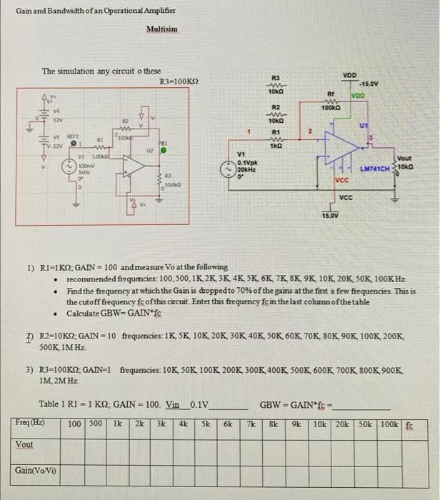Solved Gain and Bandwidth of an Operational Amplifier | Chegg.com