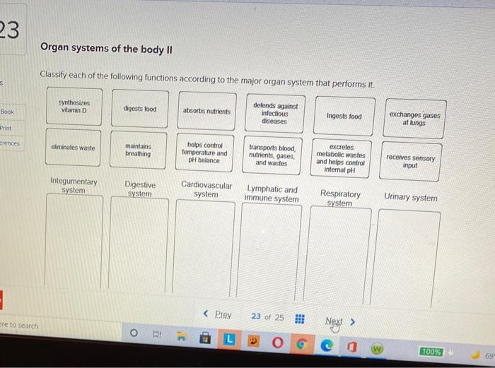 Solved 23 Organ systems of the body II Classify each of the | Chegg.com