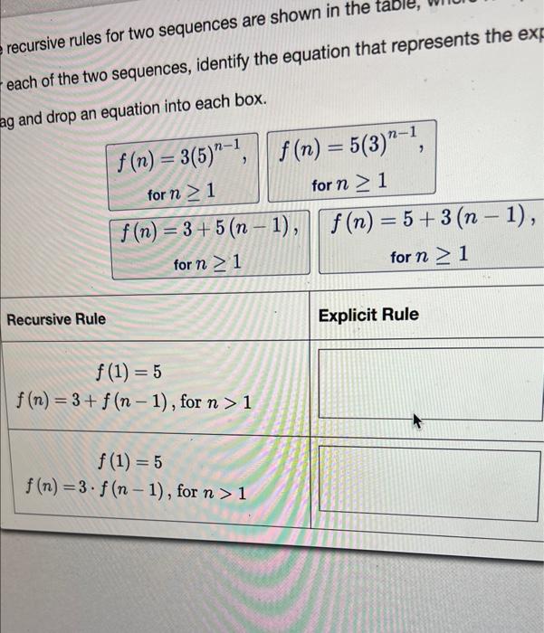 Solved recursive rules for two sequences are shown in the | Chegg.com