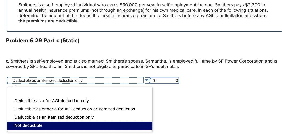 Solved Smithers is a self-employed individual who earns | Chegg.com