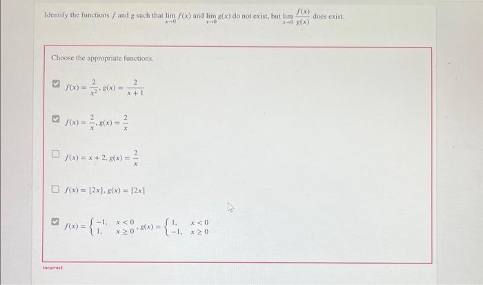 Solved Identify the functions f and g such that limx→0f(x) | Chegg.com
