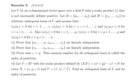 Solved Exercise 5. (5−5−5−5) Let V be an n-dimensional | Chegg.com